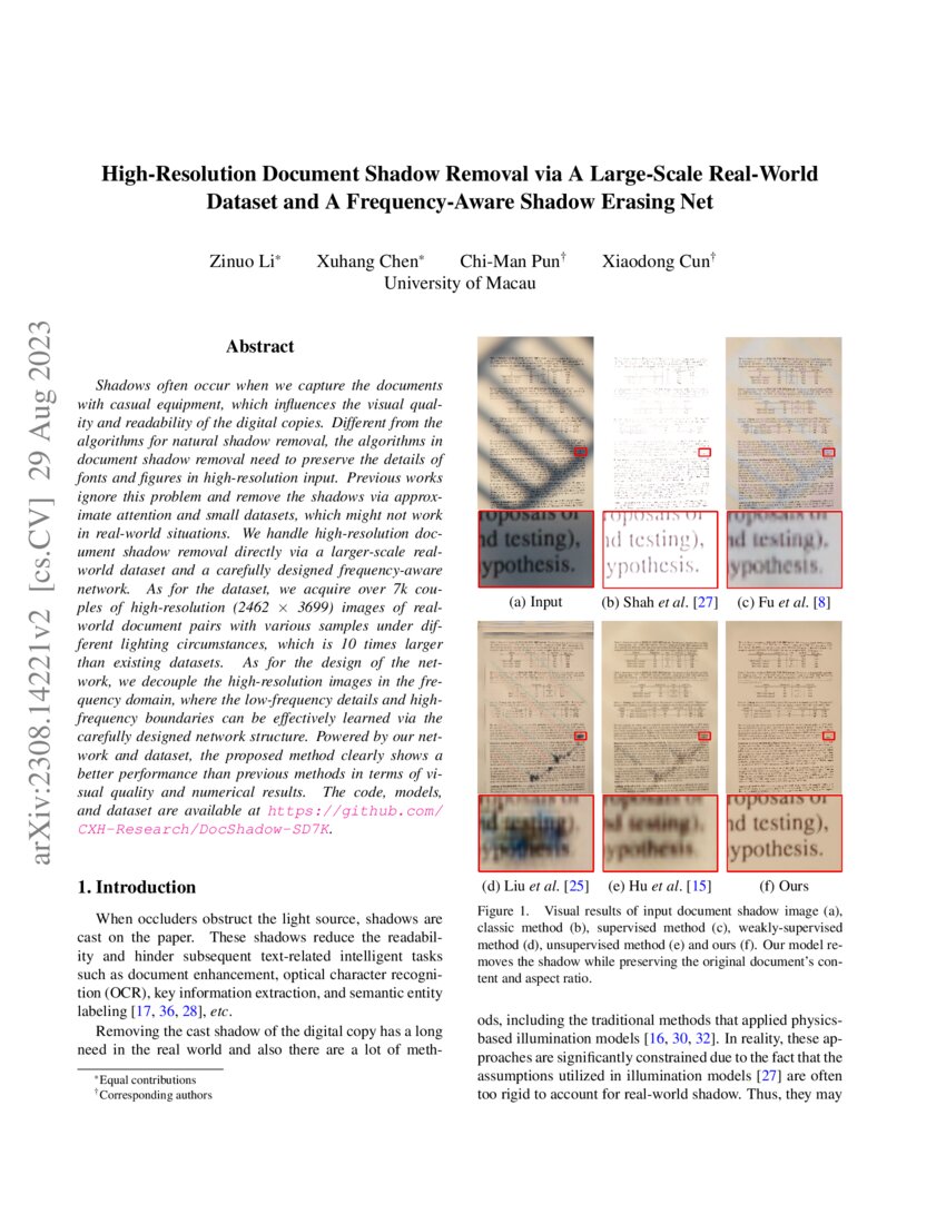 High-Resolution Document Shadow Removal via A Large-Scale Real-World ...