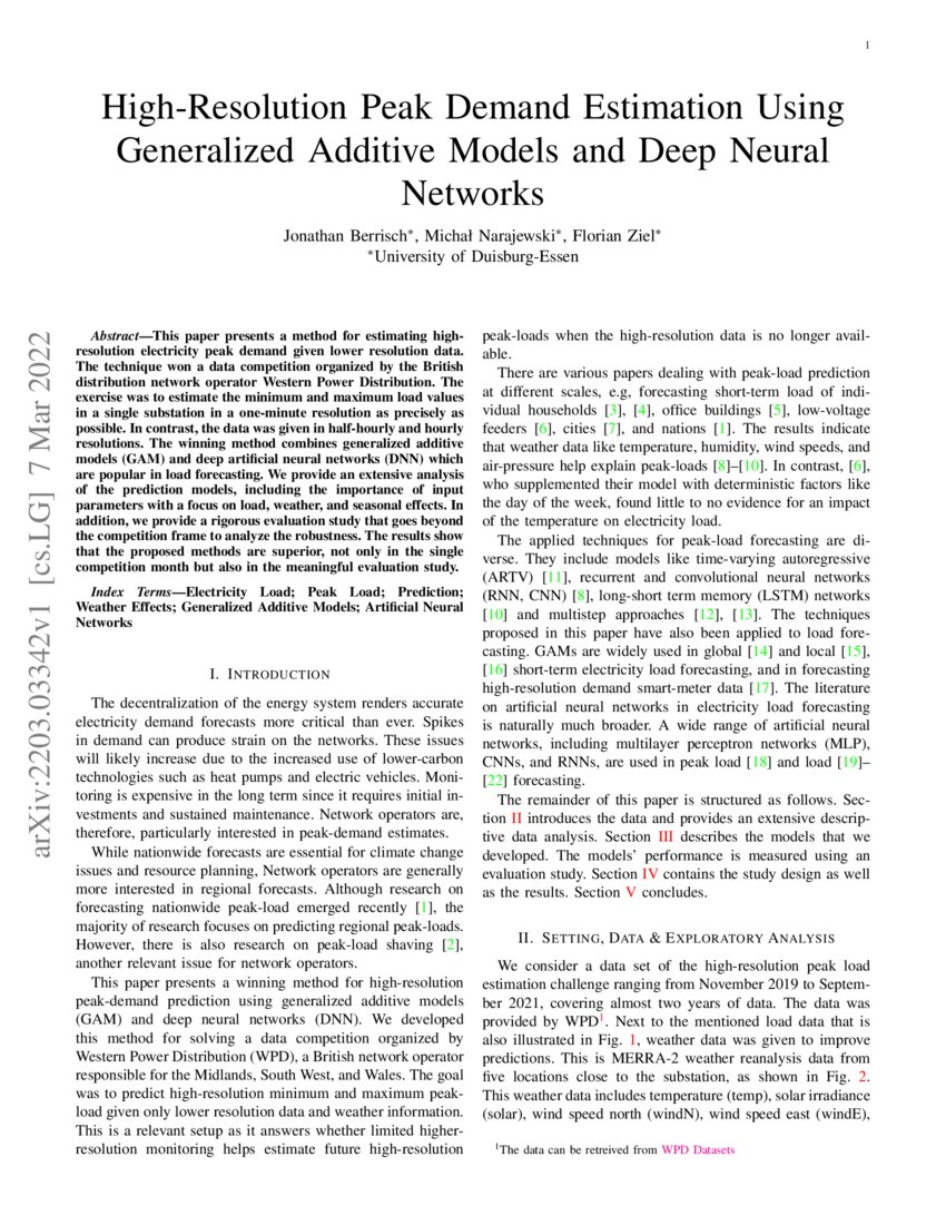 High-Resolution Peak Demand Estimation Using Generalized Additive ...