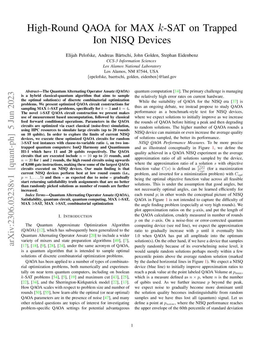 High-Round QAOA for MAX k-SAT on Trapped Ion NISQ Devices | DeepAI