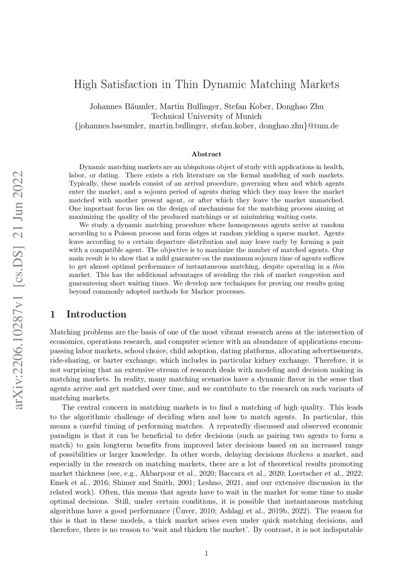High Satisfaction in Thin Dynamic Matching Markets | DeepAI