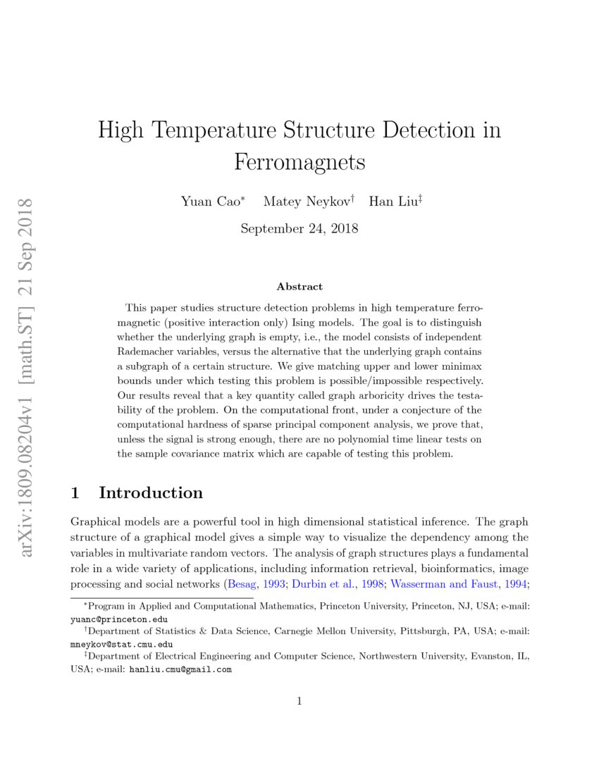 High Temperature Structure Detection in Ferromagnets | DeepAI