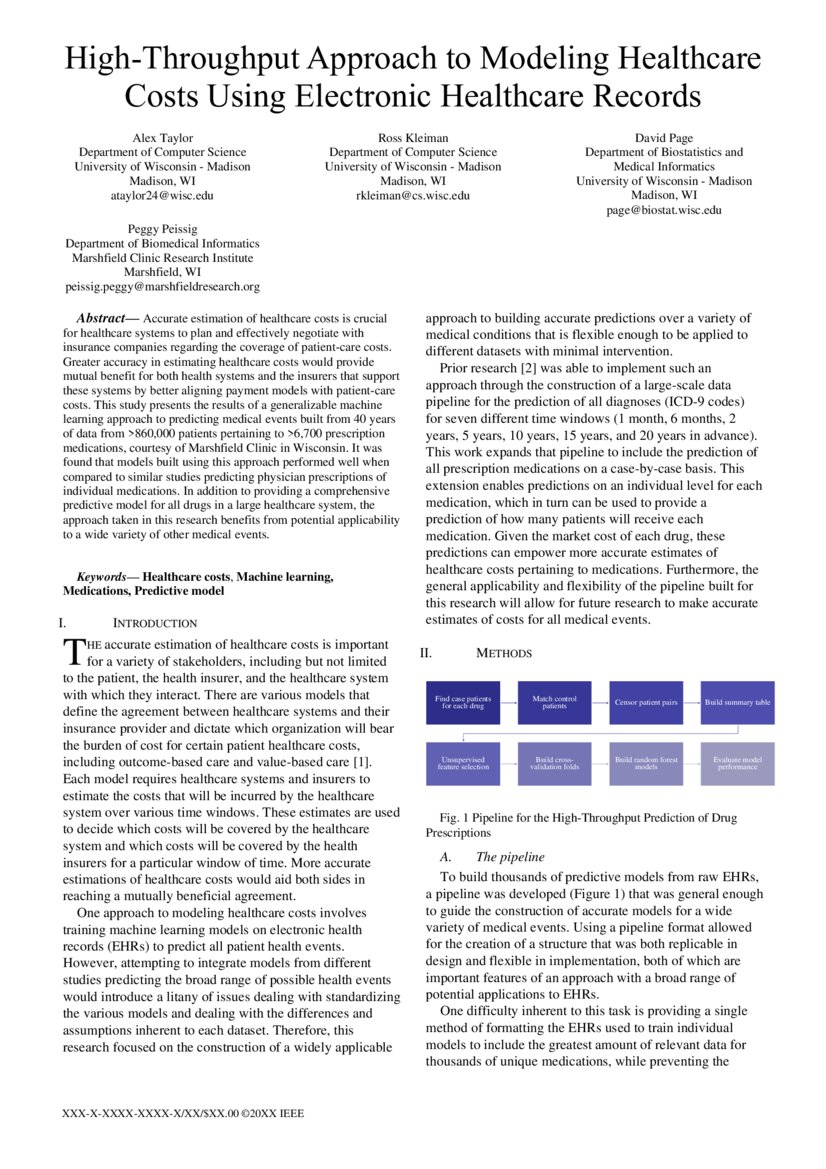 High-Throughput Approach to Modeling Healthcare Costs Using Electronic ...