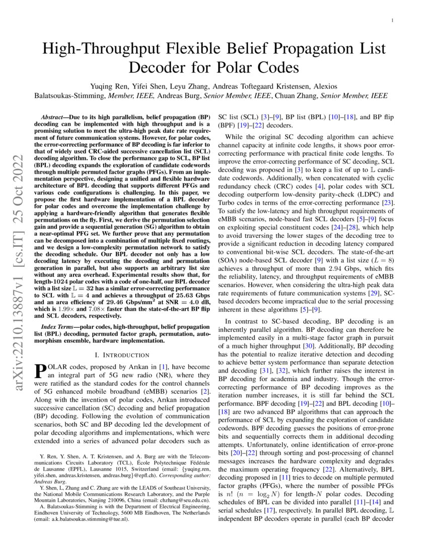 High Throughput Flexible Belief Propagation List Decoder For Polar