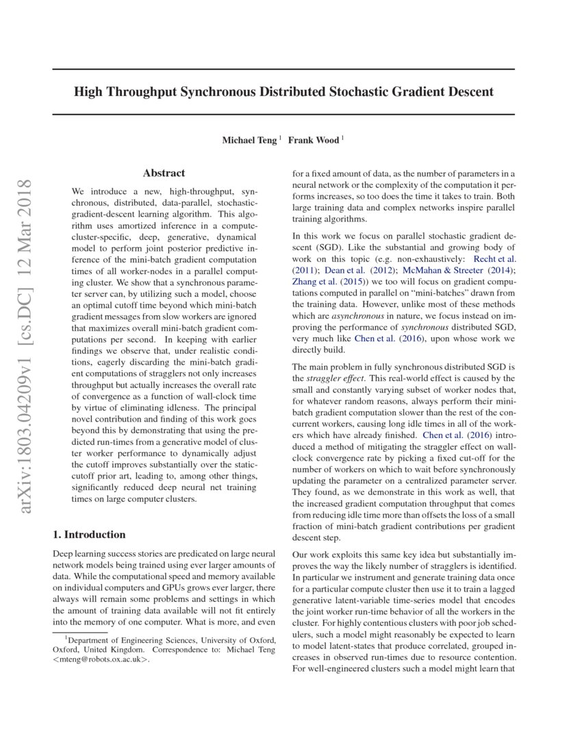 High Throughput Synchronous Distributed Stochastic Gradient Descent | DeepAI
