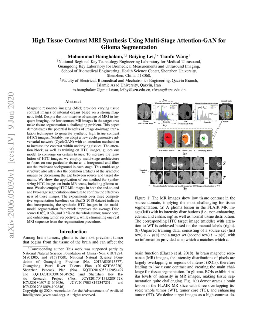 High Tissue Contrast MRI Synthesis Using Multi-Stage Attention-GAN for Glioma Segmentation | DeepAI