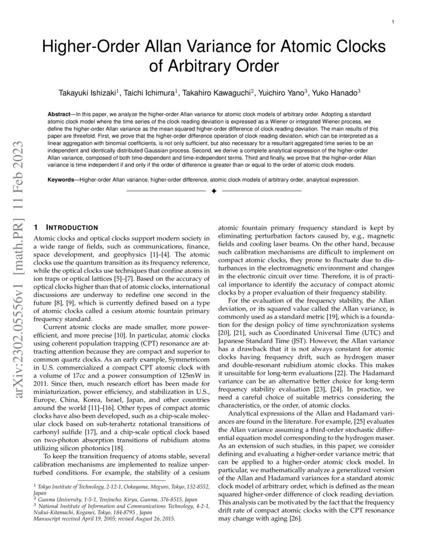 Higher Order Allan Variance For Atomic Clocks Of Arbitrary Order Deepai