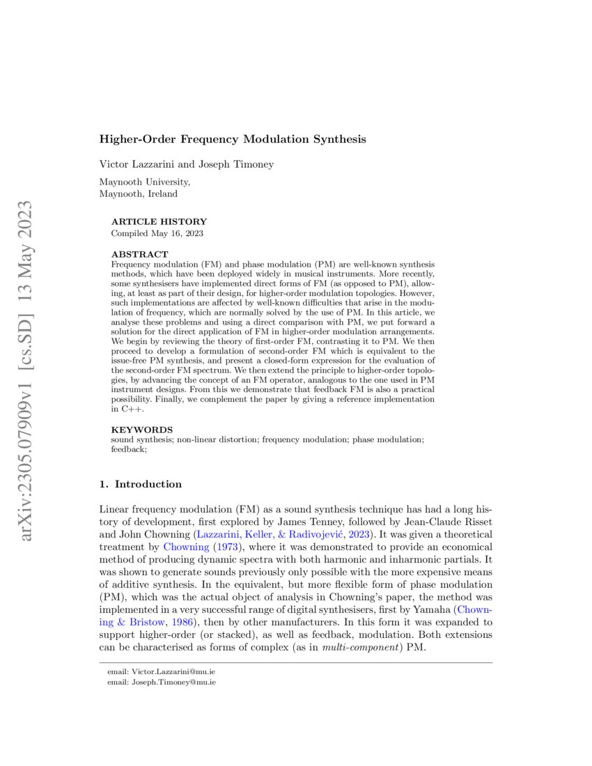 Higher Order Frequency Modulation Synthesis Deepai