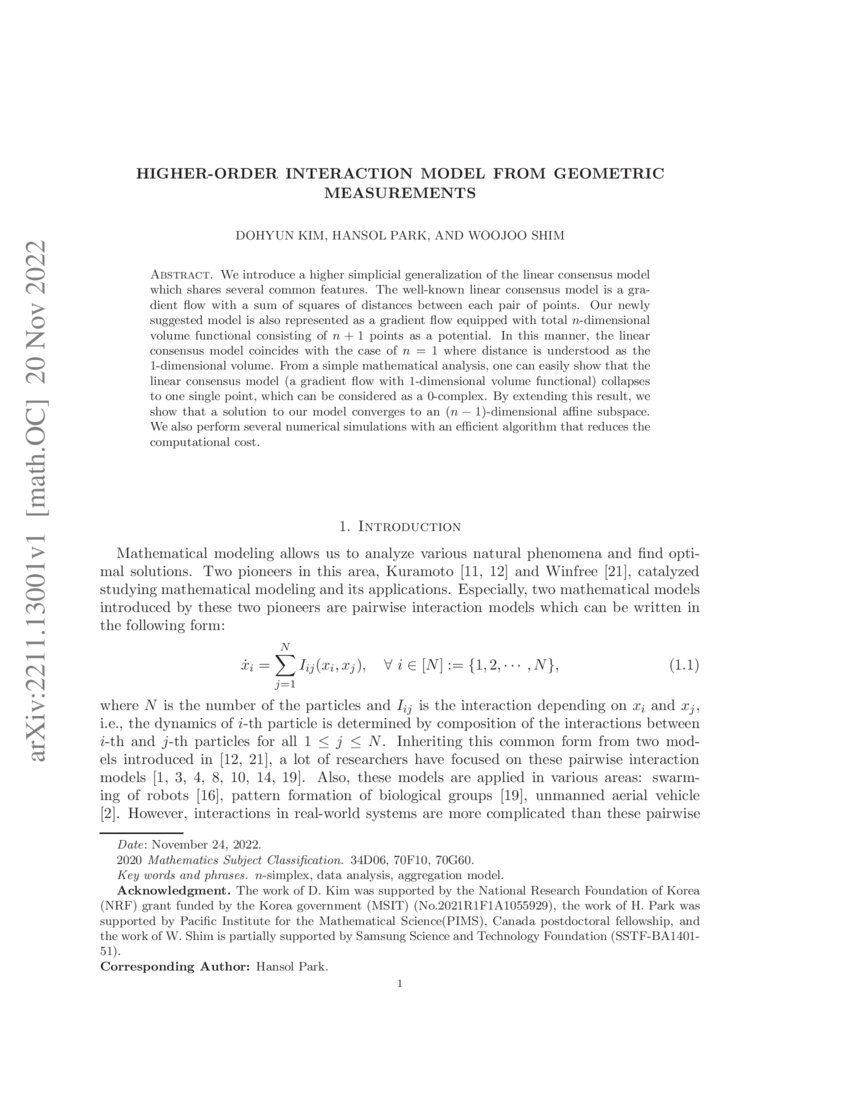 Higher-order interaction model from geometric measurements | DeepAI