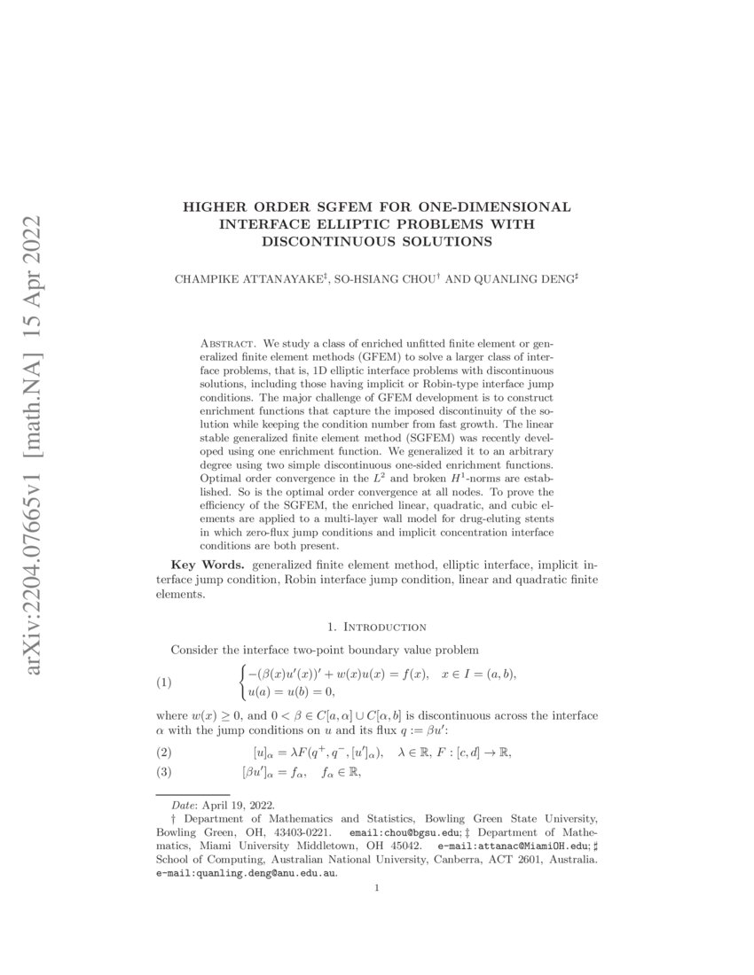 Higher Order Sgfem For One Dimensional Interface Elliptic Problems With Discontinuous Solutions