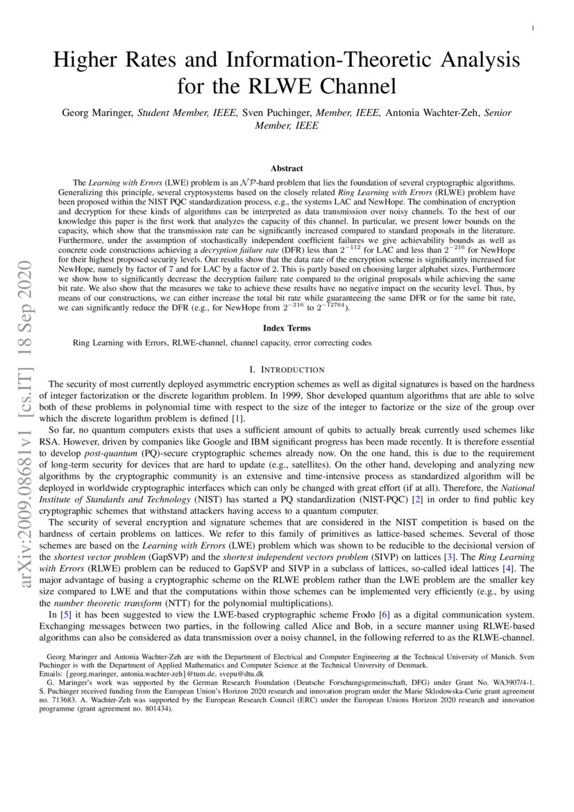 Higher Rates and Information-Theoretic Analysis for the RLWE Channel ...