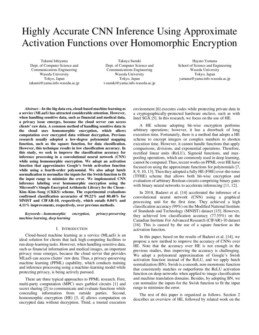 Highly Accurate Cnn Inference Using Approximate Activation Functions