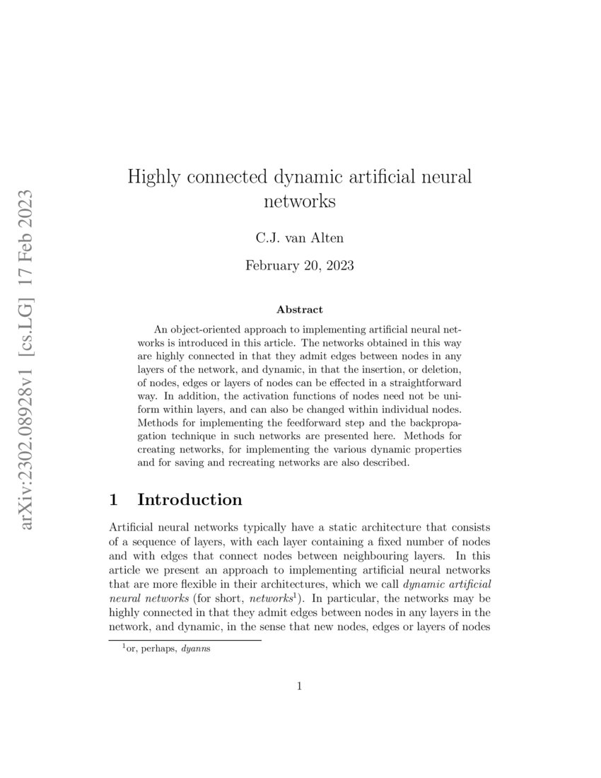Highly connected dynamic artificial neural networks | DeepAI