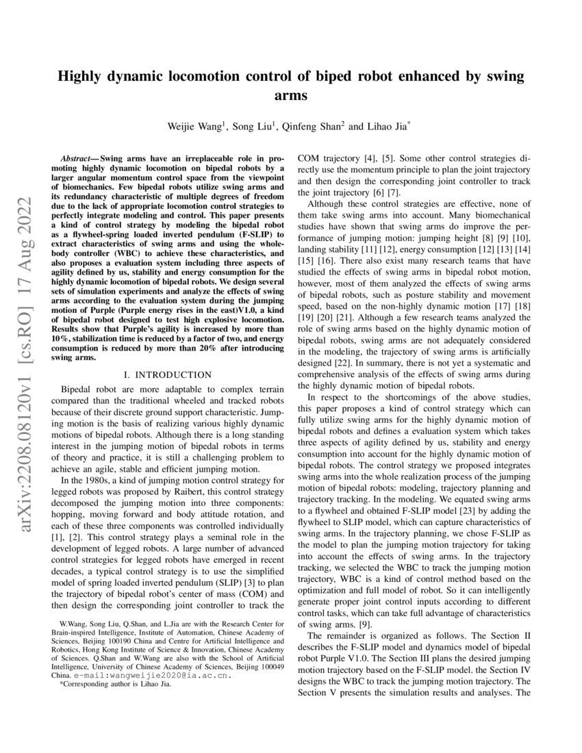 Highly Dynamic Locomotion Control Of Biped Robot Enhanced By Swing Arms Deepai
