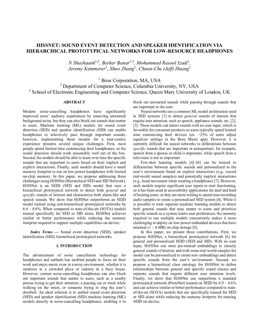 Hissnet Sound Event Detection And Speaker Identification Via Hierarchical Prototypical Networks