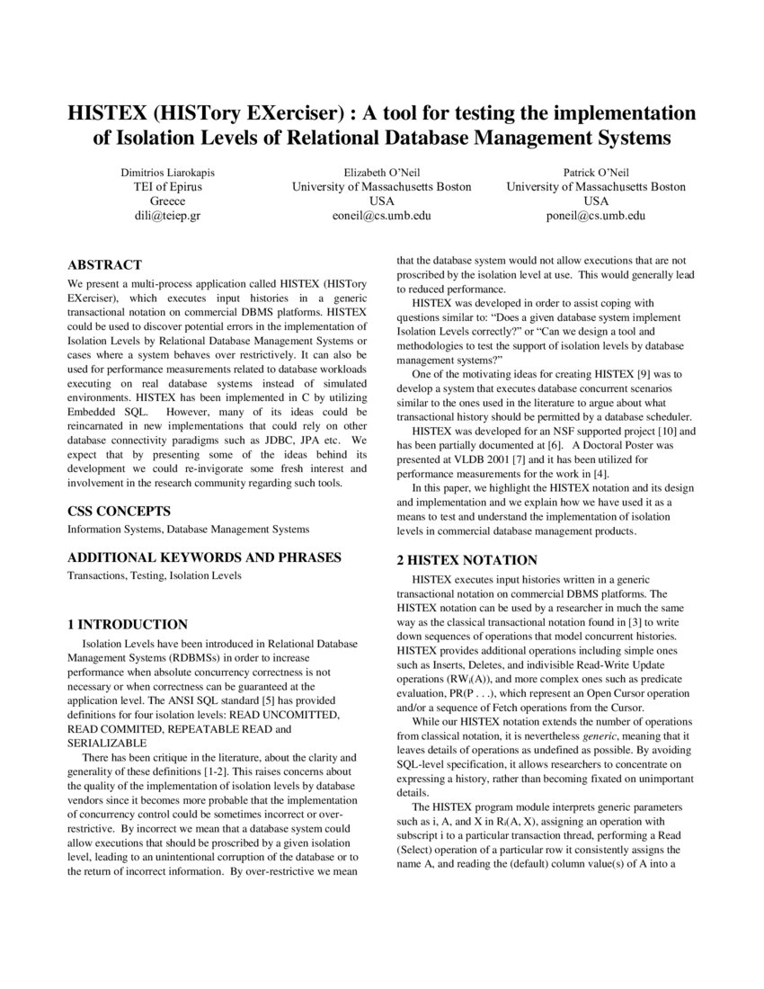 HISTEX (HISTory EXerciser) : A tool for testing the implementation of ...