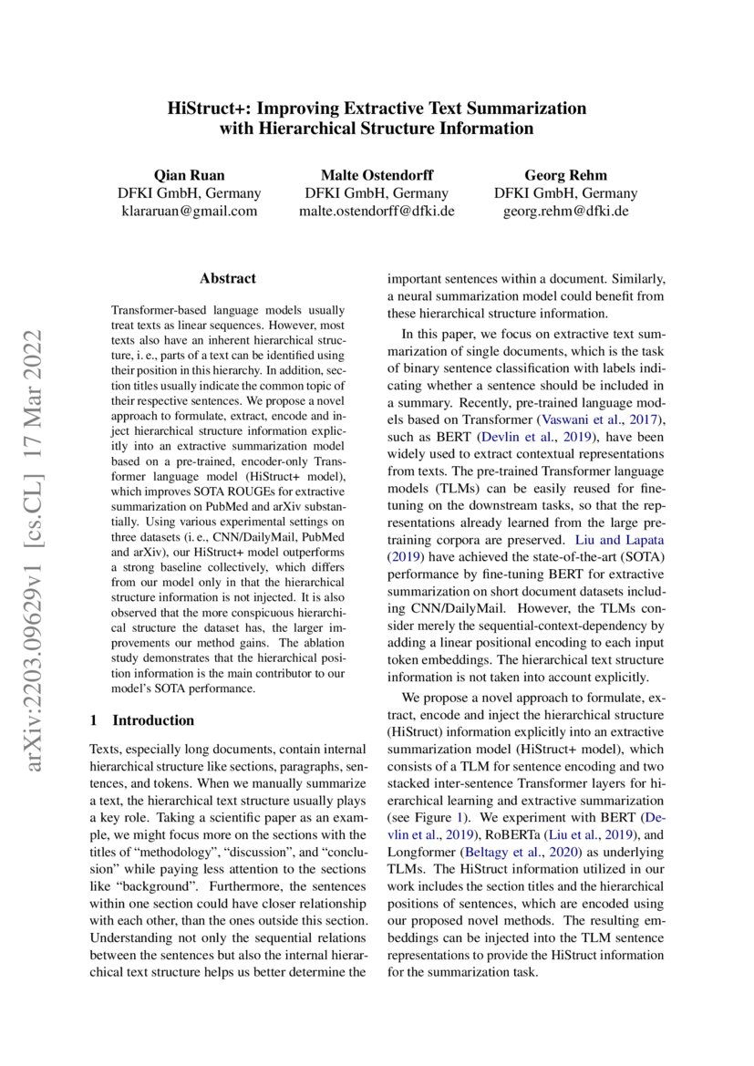 HiStruct+: Improving Extractive Text Summarization with Hierarchical Structure Information | DeepAI