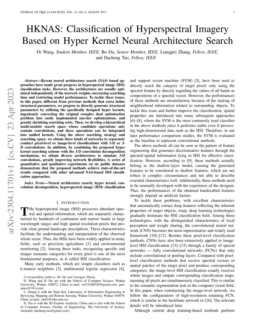 HKNAS: Classification of Hyperspectral Imagery Based on Hyper Kernel Neural Architecture Search ...