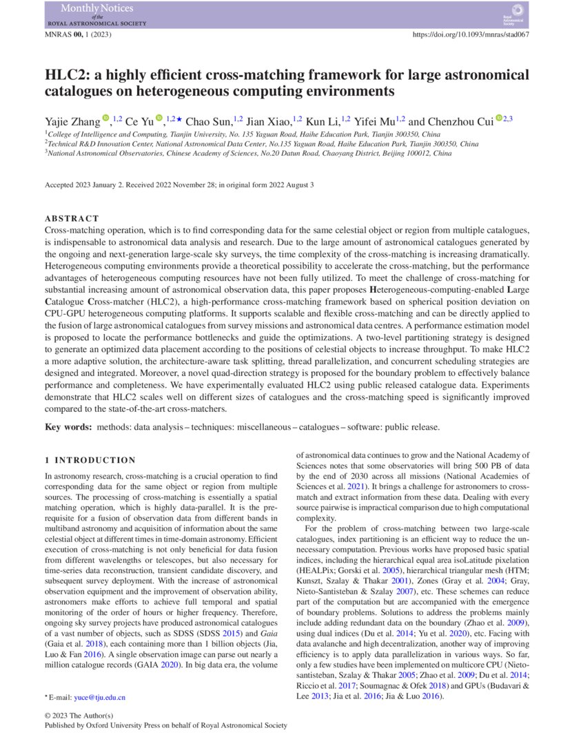Hlc2 A Highly Efficient Cross Matching Framework For Large Astronomical Catalogues On