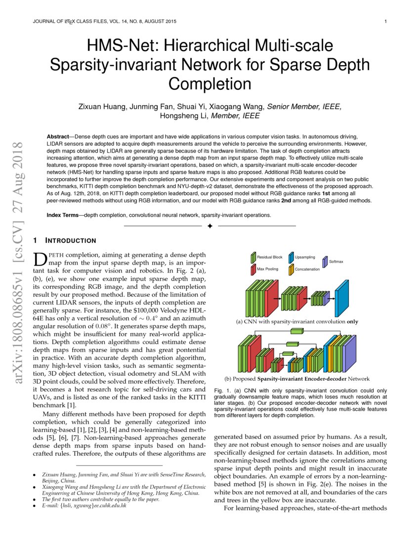 HMS-Net: Hierarchical Multi-scale Sparsity-invariant Network for Sparse Depth Completion | DeepAI