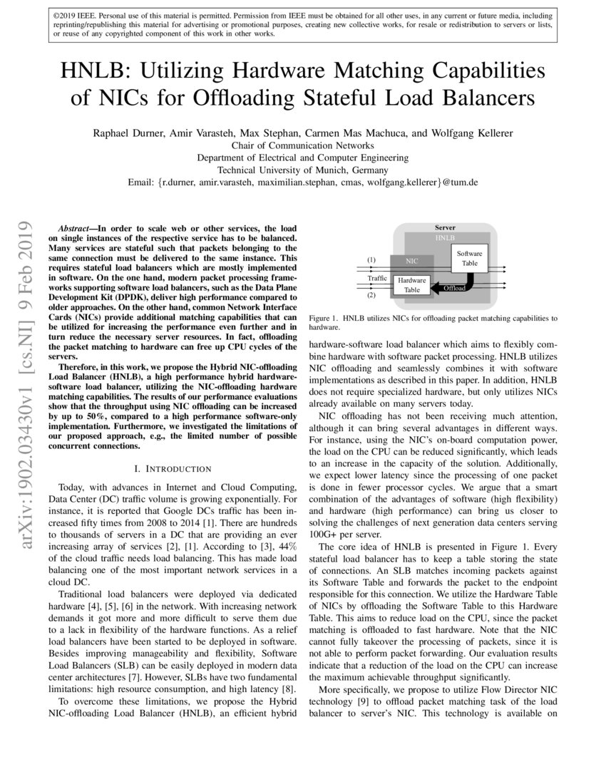 HNLB: Utilizing Hardware Matching Capabilities of NICs for Offloading ...