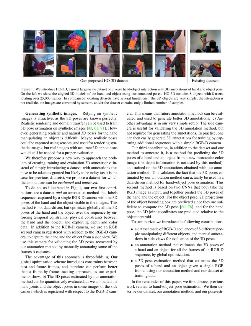 Ho 3d A Multi User Multi Object Dataset For Joint 3d Hand Object Pose Estimation Deepai