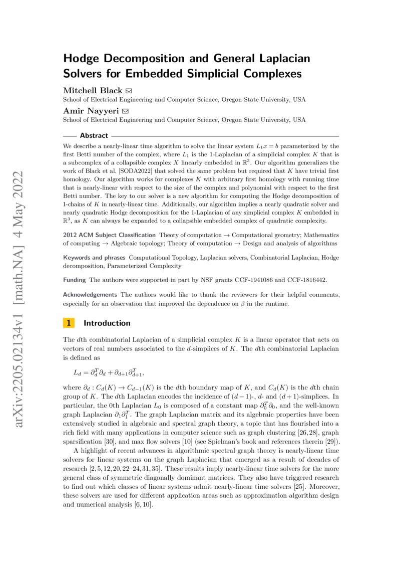 Hodge Decomposition and General Laplacian Solvers for Embedded ...