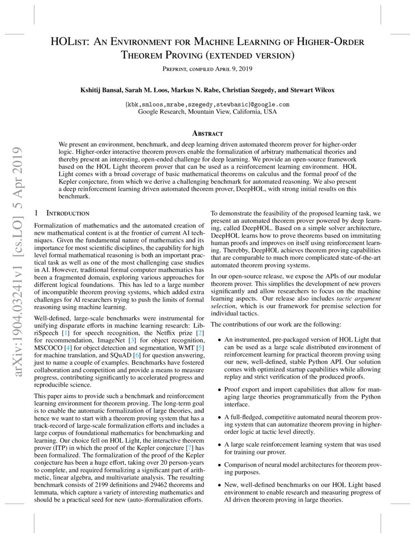 Holist An Environment For Machine Learning Of Higher Order Theorem