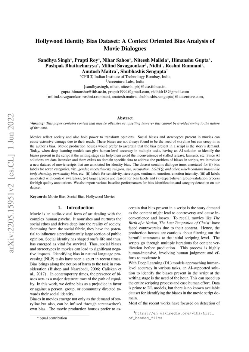 Hollywood Identity Bias Dataset: A Context Oriented Bias Analysis of ...
