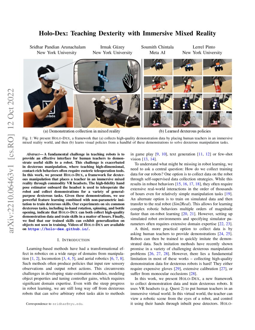 Holo-Dex: Teaching Dexterity with Immersive Mixed Reality | DeepAI