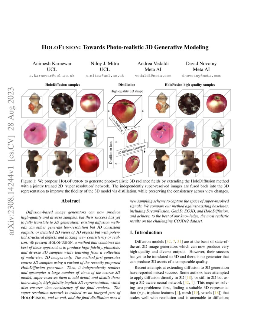 HoloFusion: Towards Photo-realistic 3D Generative Modeling | DeepAI