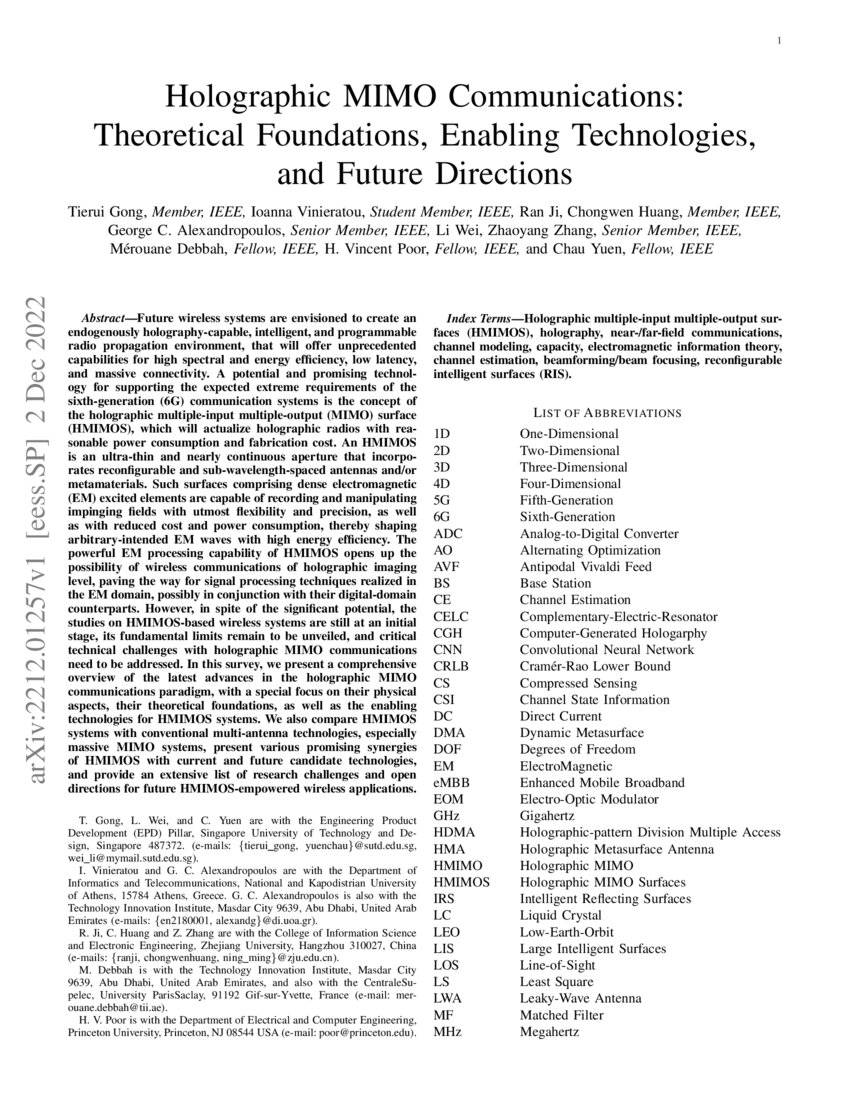 Holographic MIMO Communications: Theoretical Foundations, Enabling ...