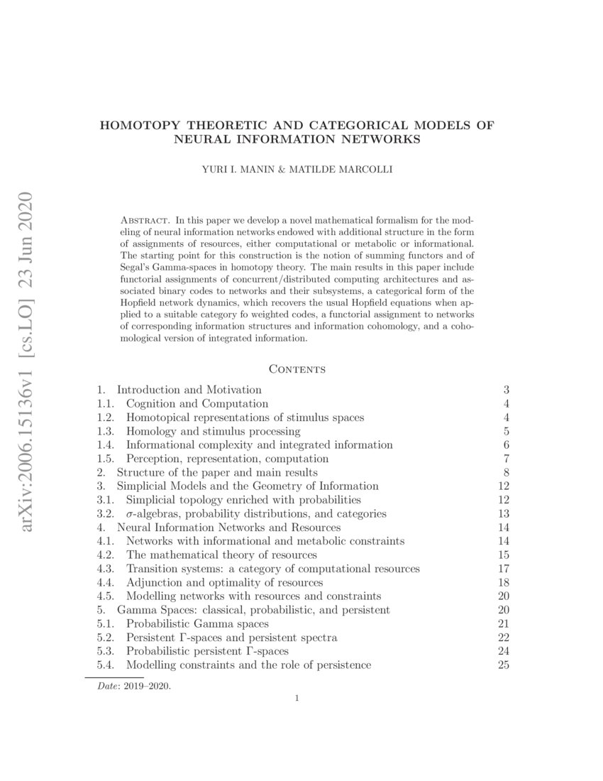 Homotopy Theoretic And Categorical Models Of Neural Information Networks Deepai