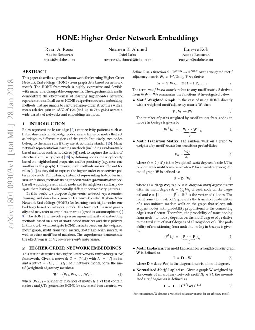 HONE: Higher-Order Network Embeddings | DeepAI
