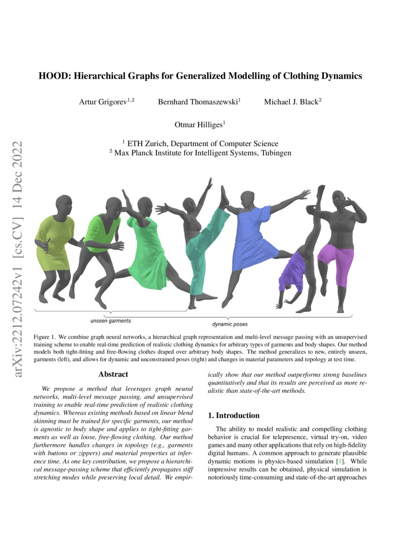 HOOD: Hierarchical Graphs for Generalized Modelling of Clothing Dynamics | DeepAI
