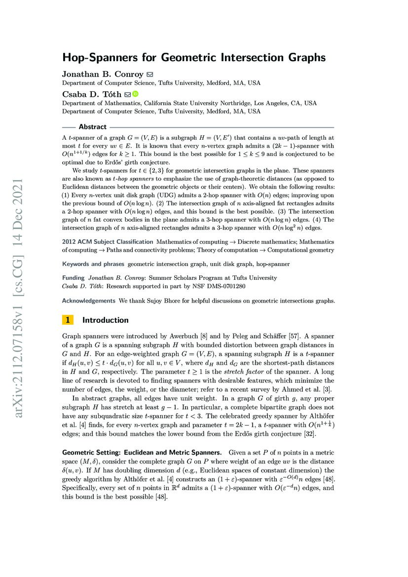 Hop-Spanners for Geometric Intersection Graphs | DeepAI