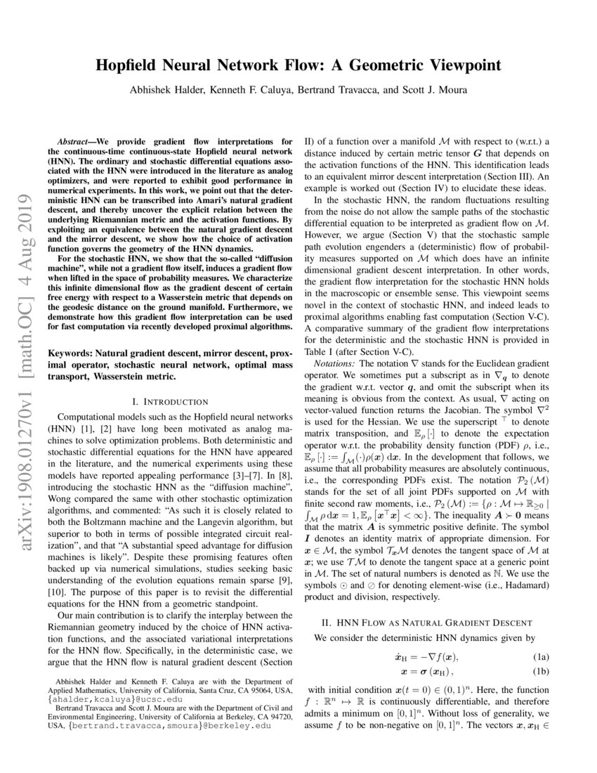 Hopfield Neural Network Flow: A Geometric Viewpoint | DeepAI
