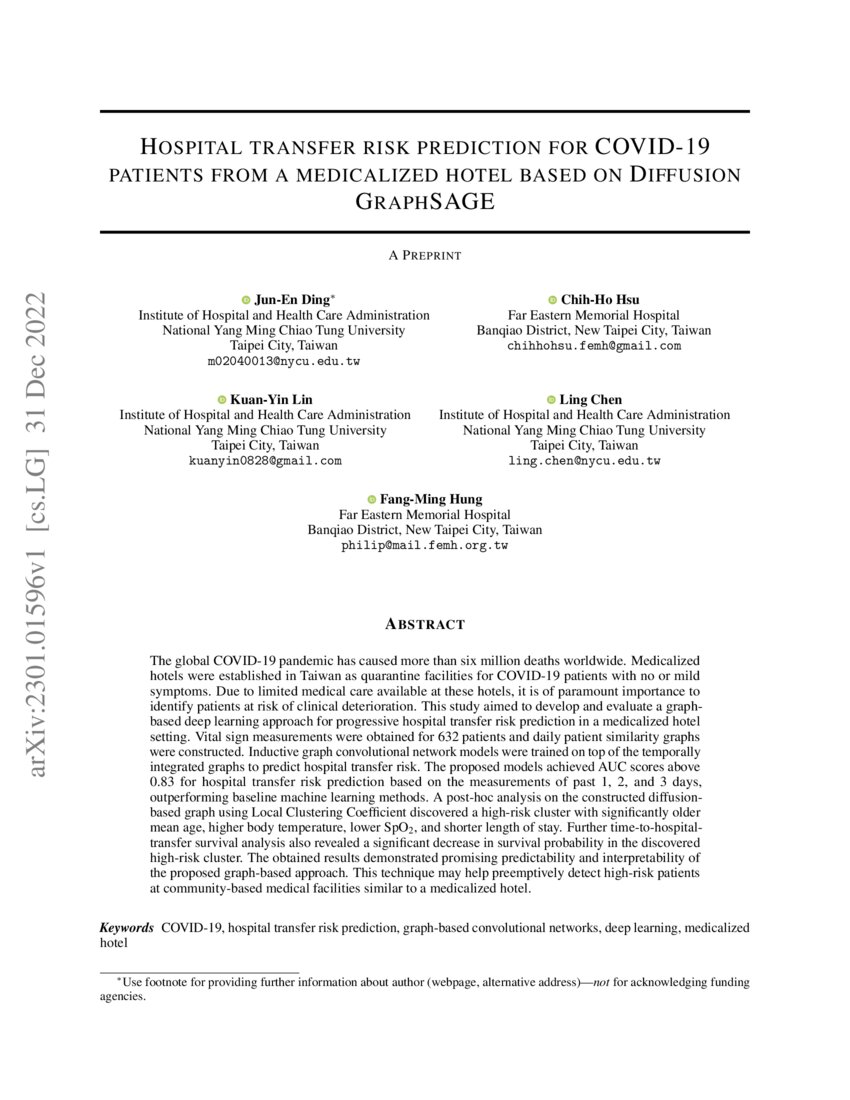 Hospital transfer risk prediction for COVID-19 patients from a ...