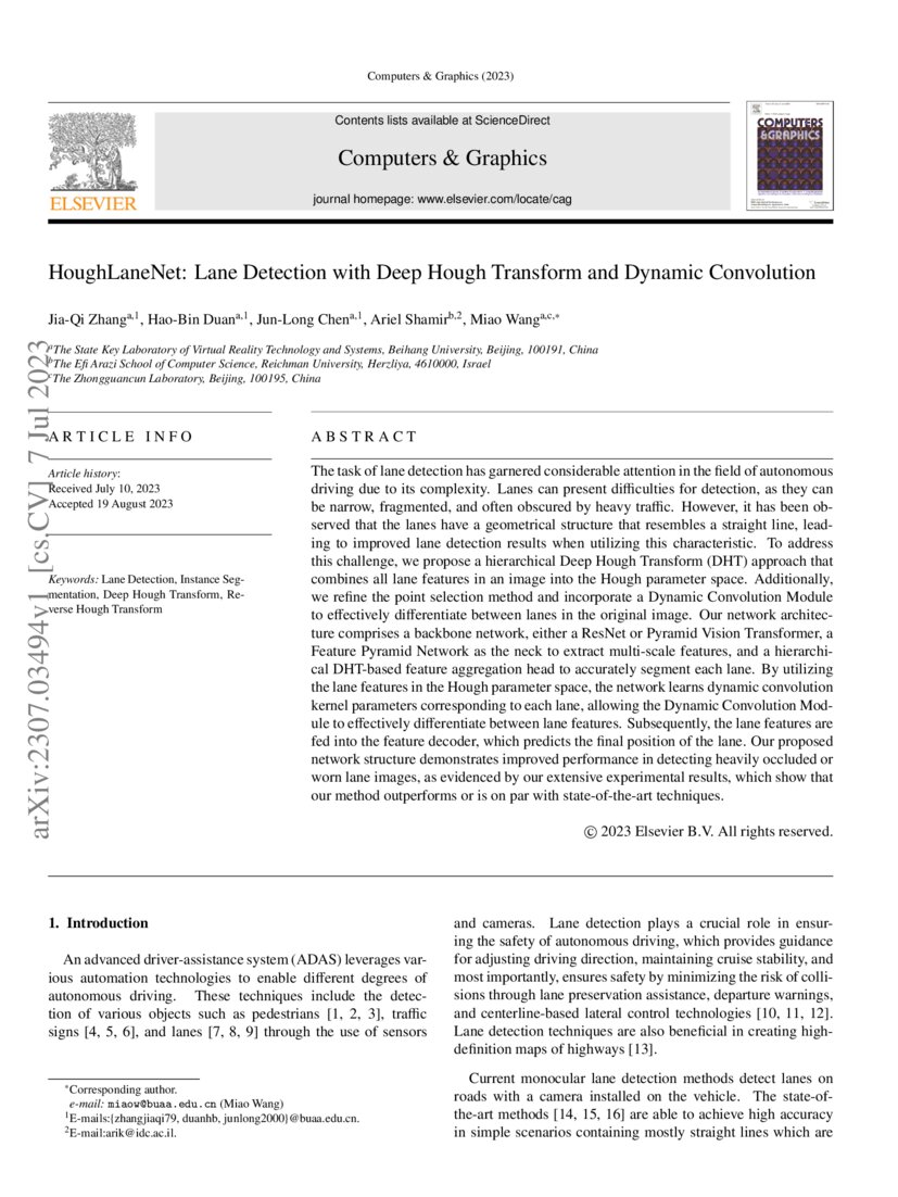 Houghlanenet Lane Detection With Deep Hough Transform And Dynamic Convolution Deepai