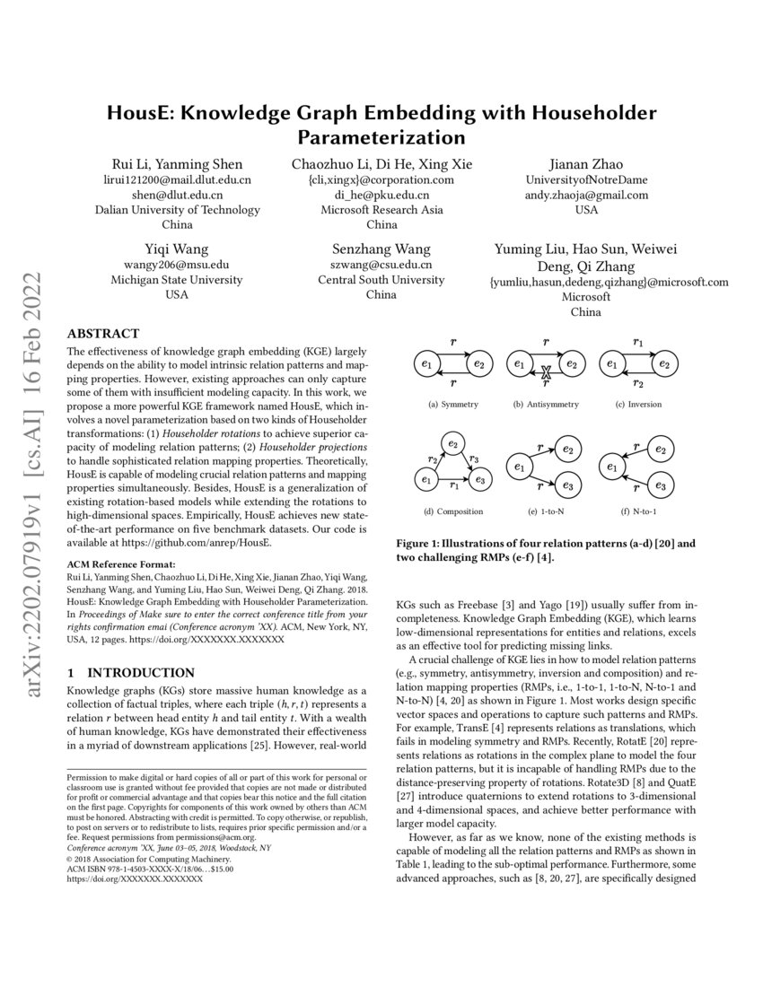 HousE: Knowledge Graph Embedding with Householder Parameterization | DeepAI