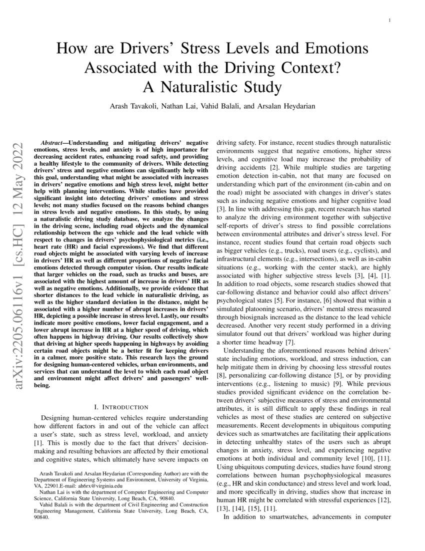 How are Drivers' Stress Levels and Emotions Associated with the Driving ...