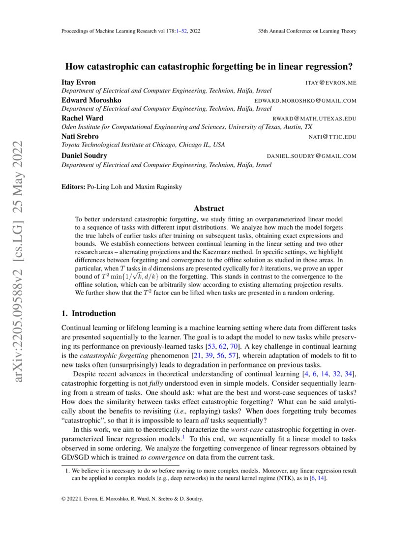 How catastrophic can catastrophic forgetting be in linear regression? | DeepAI