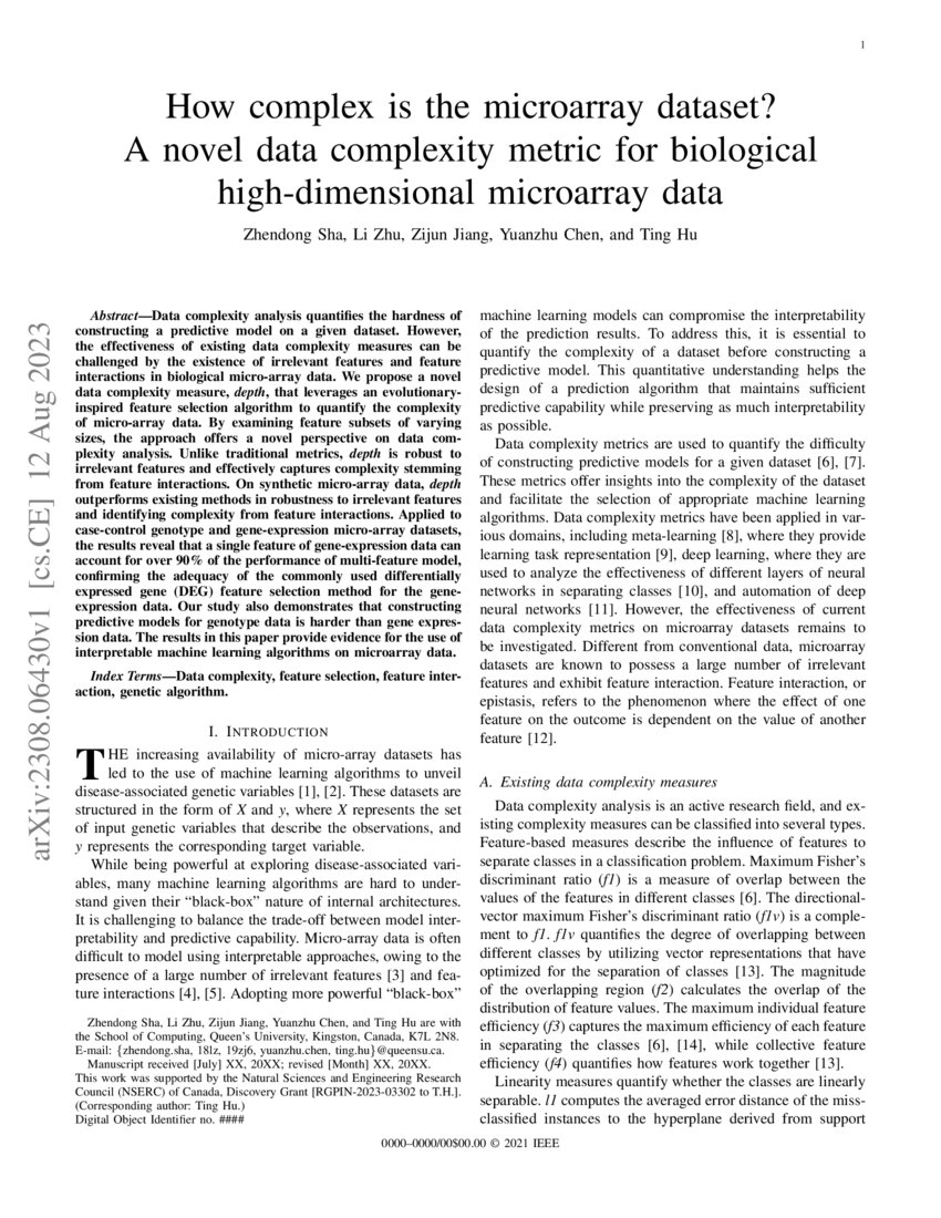 How complex is the microarray dataset? A novel data complexity metric for biological high ...