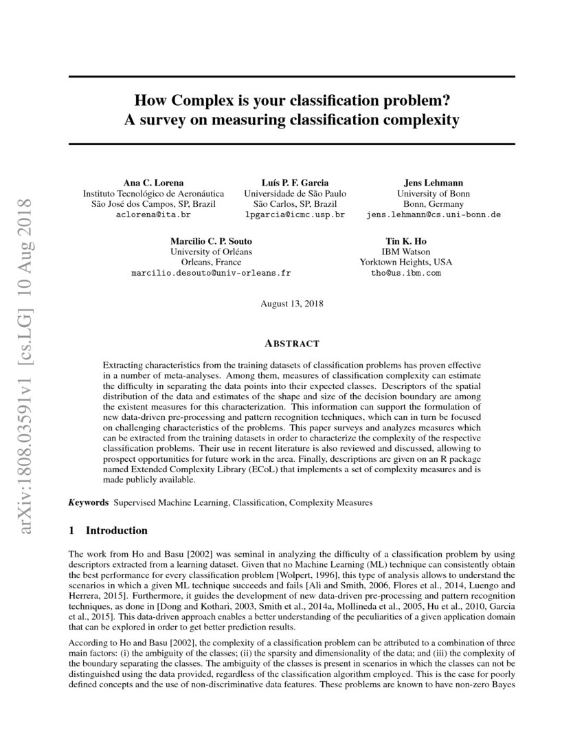 How Complex is your classification problem? A survey on measuring classification complexity | DeepAI