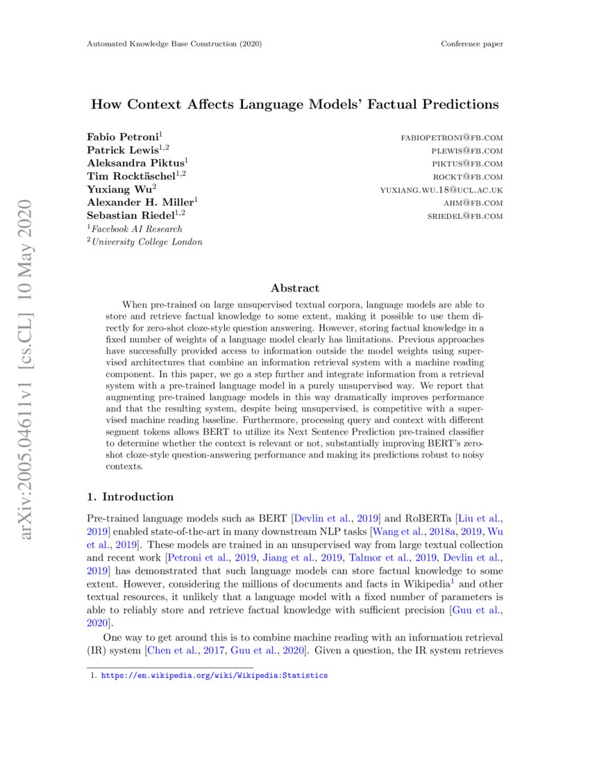 How Context Affects Language Models' Factual Predictions | DeepAI