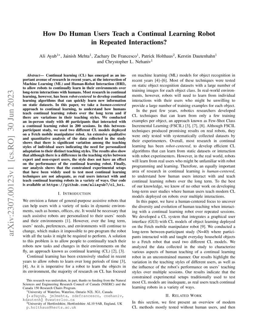 How Do Human Users Teach a Continual Learning Robot in Repeated Interactions? | DeepAI