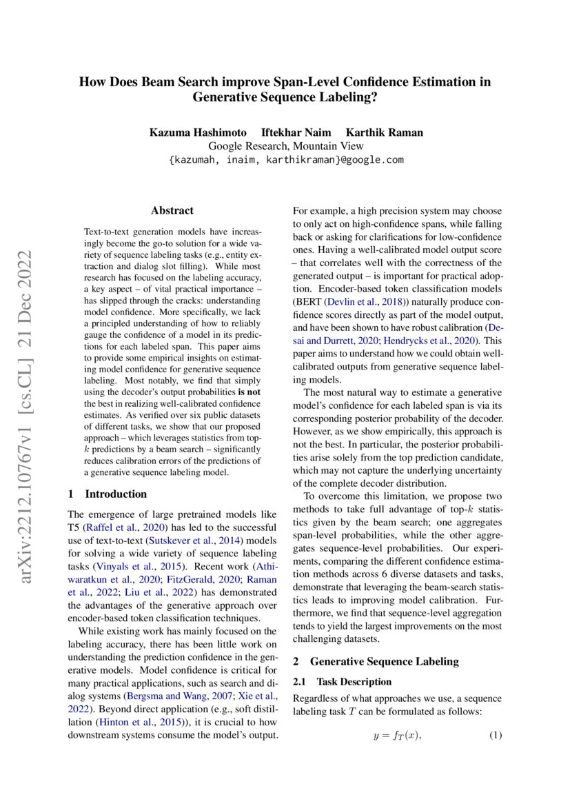 How Does Beam Search Improve Span Level Confidence Estimation In Generative Sequence Labeling 4414