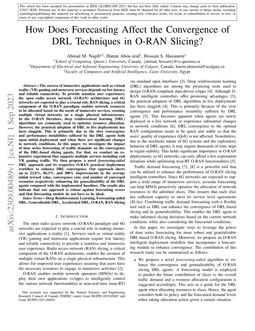 How Does Forecasting Affect The Convergence Of Drl Techniques In O Ran Slicing Deepai
