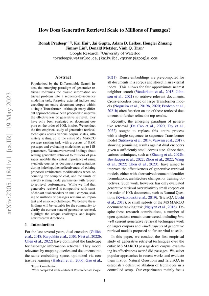 How Does Generative Retrieval Scale To Millions Of Passages Deepai 