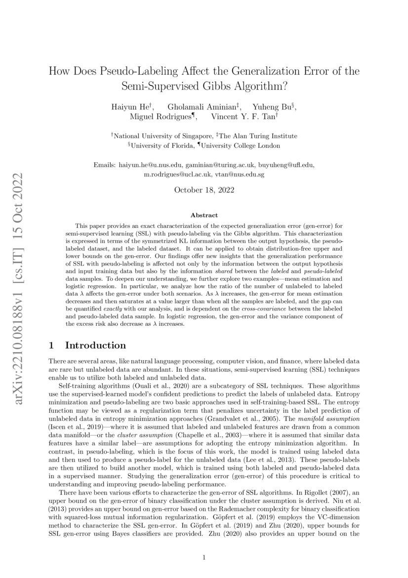 How Does Pseudo Labeling Affect The Generalization Error Of The Semi