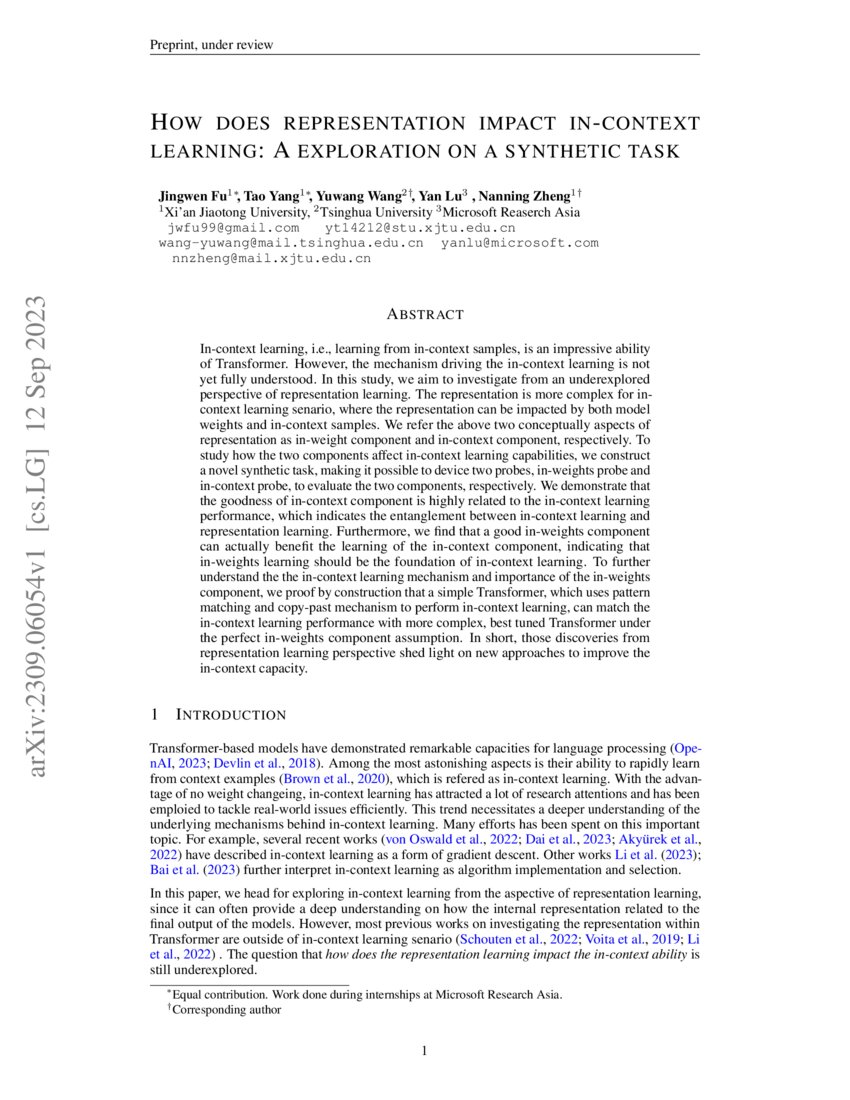How does representation impact in-context learning: A exploration on a synthetic task | DeepAI